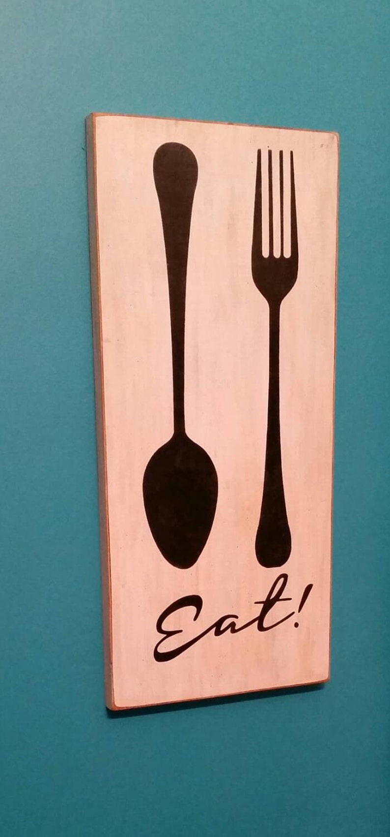 Eat Sign With Spoon and Fork. Hand Painted Kitchen Decor - Etsy