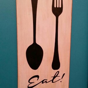 Eat Sign With Spoon and Fork. Hand Painted Kitchen Decor - Etsy
