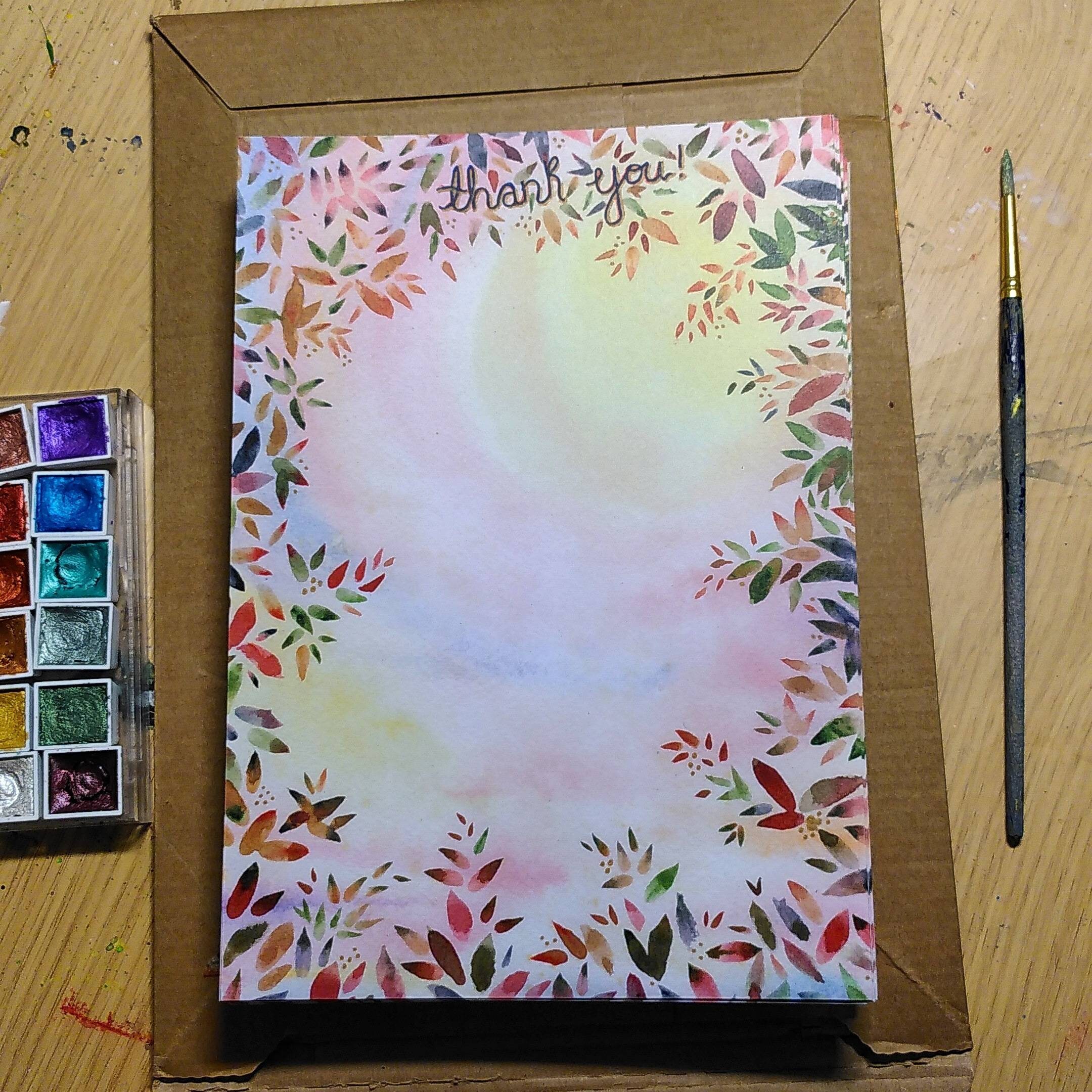 A5 Thank You Paper. Set of Ten Sheets. Watercolour Leaves and Berries ...