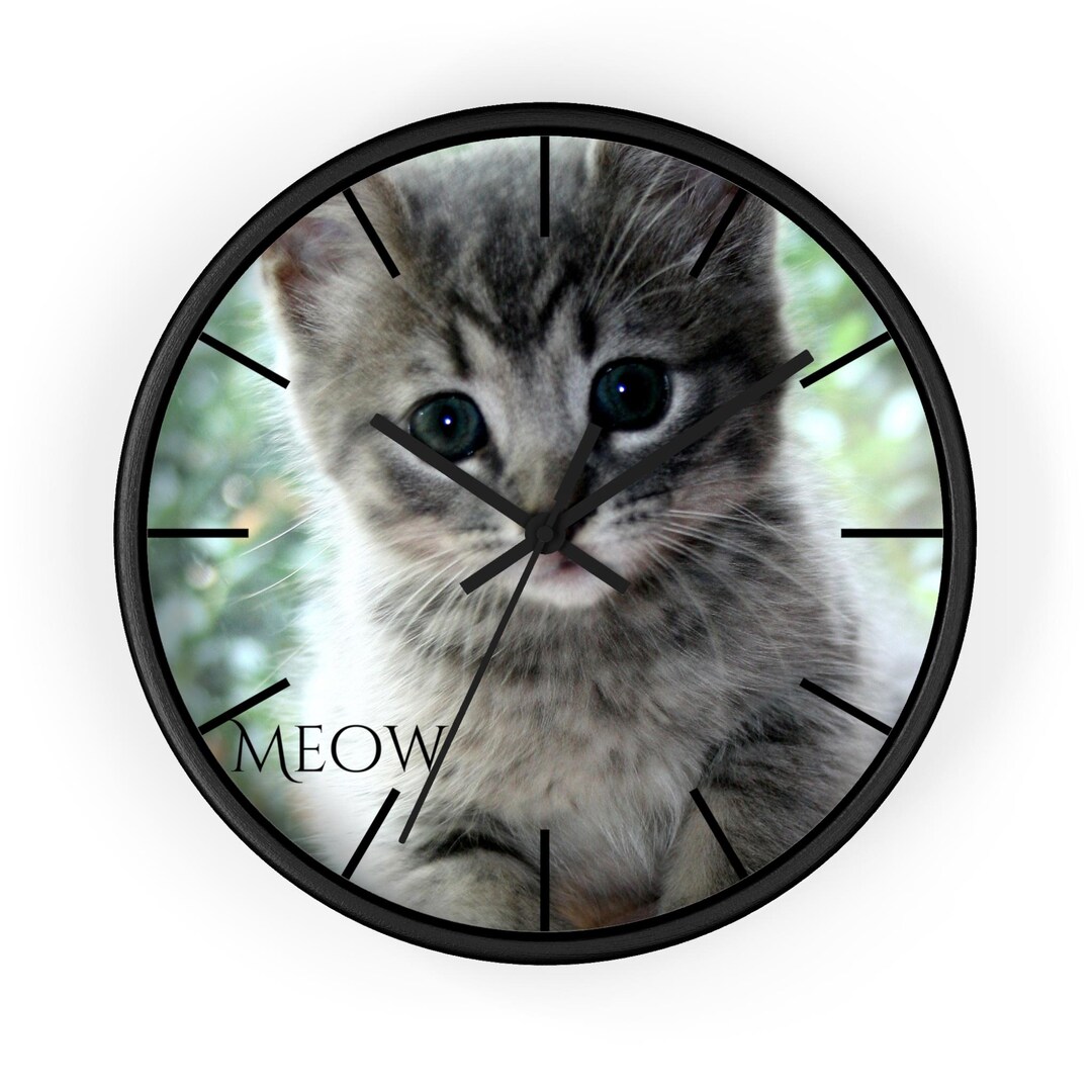 10" Cat Meow Kitty Wall Clock - Etsy