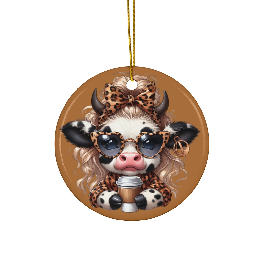 Cute Cow Coffee Diva Ceramic Ornament Round - Etsy