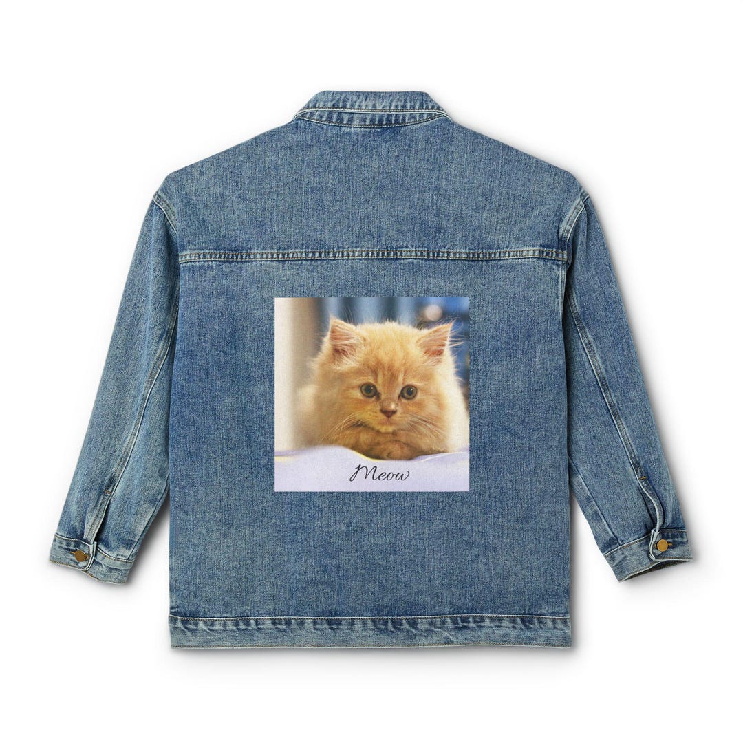 Meow Women Cat Lover Denim Jacket, Cute Casual Outerwear, Gifts for Cat ...