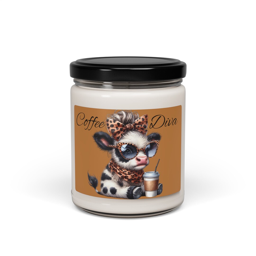 Coffee Diva Cow Leopard Print Scented Soy Candle, 9oz - Etsy