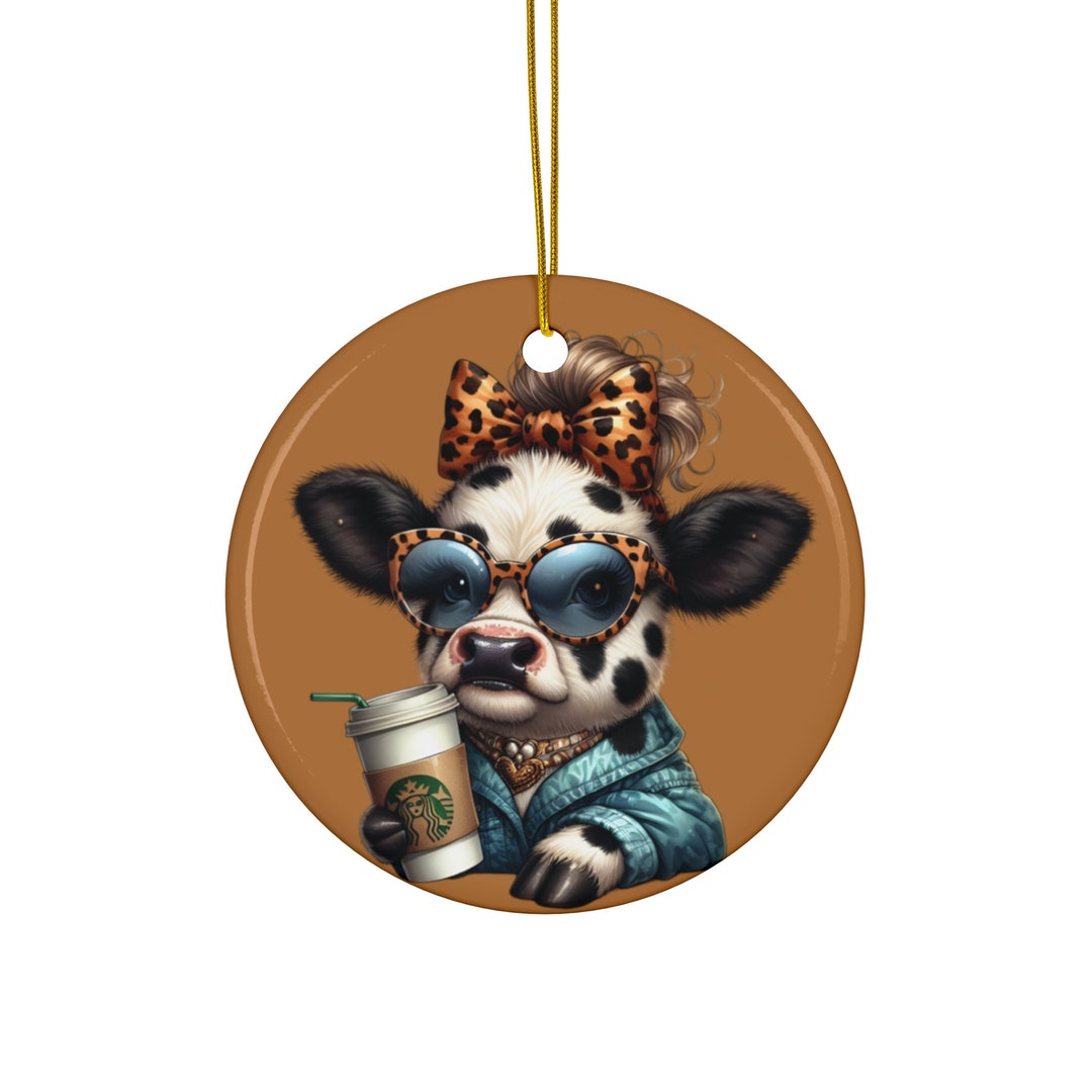 Cute Cow Coffee Diva Ceramic Ornament Round - Etsy