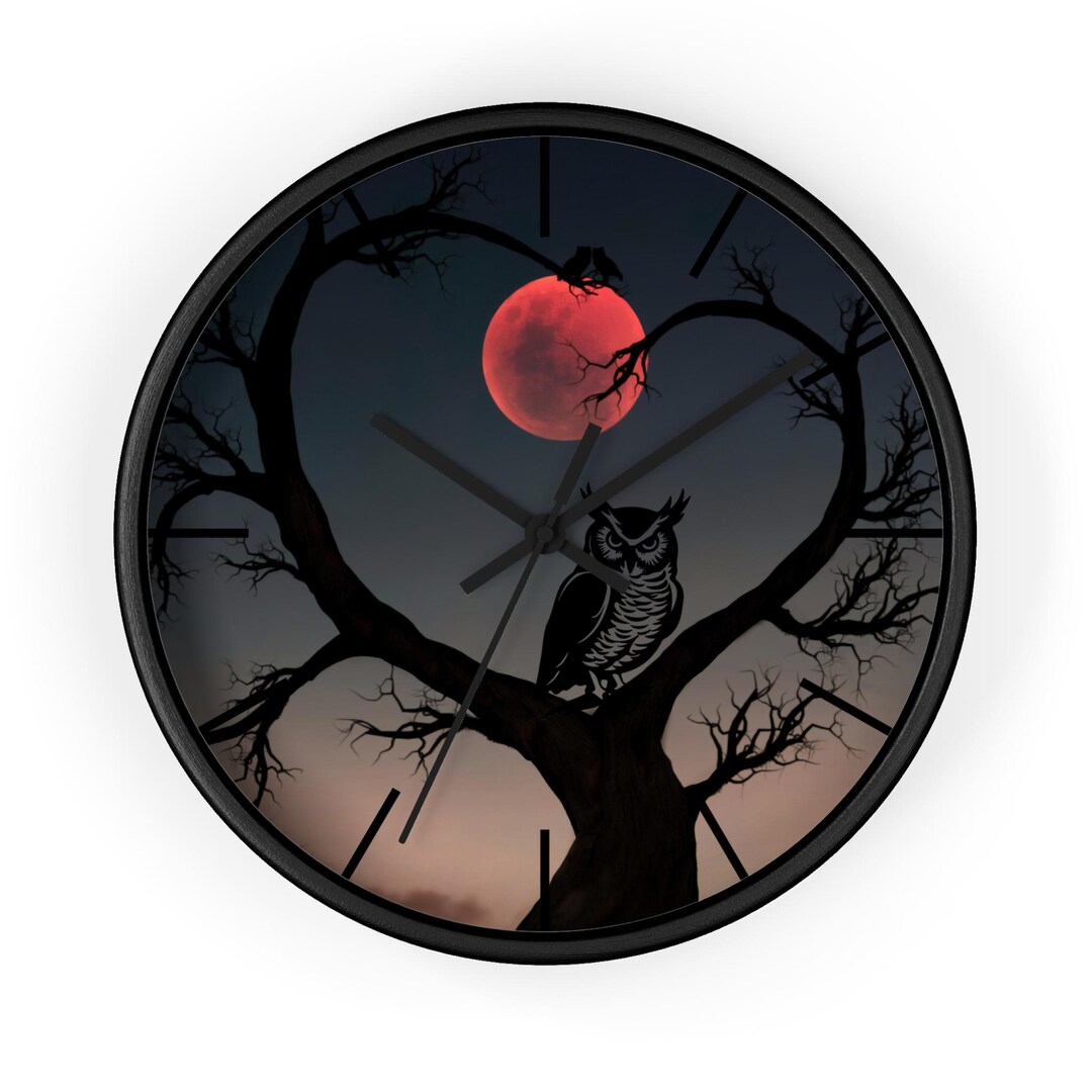 10" Night Owl Moon Tree Owl Wall Clock - Etsy
