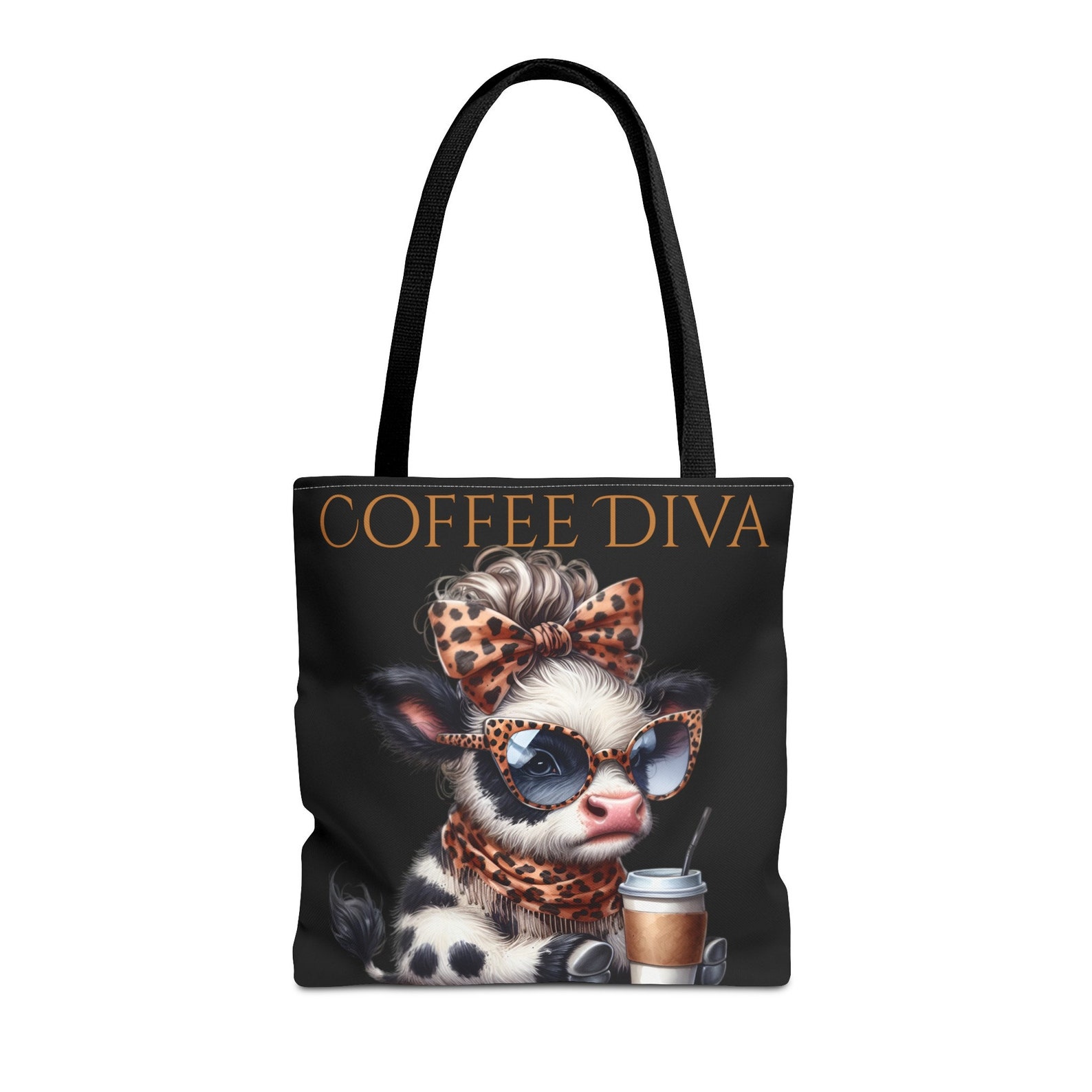 16"x16" Cute Black Leopard Coffee Diva Cow Tote Bag (AOP) - Etsy