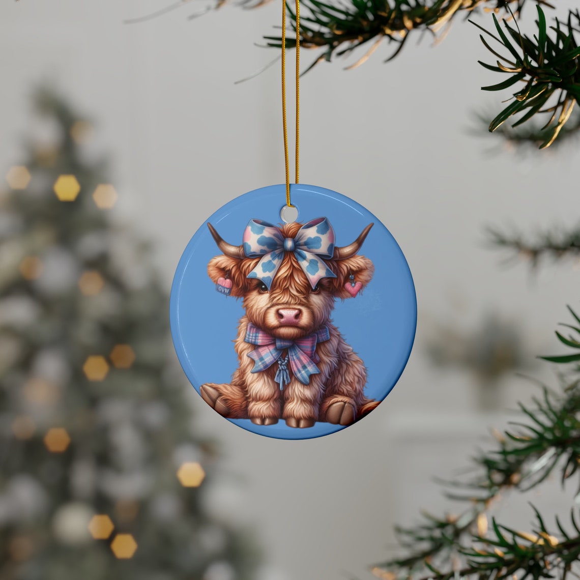 Highland Cow Ceramic Ornament, Diva, Two-sided Print - Etsy