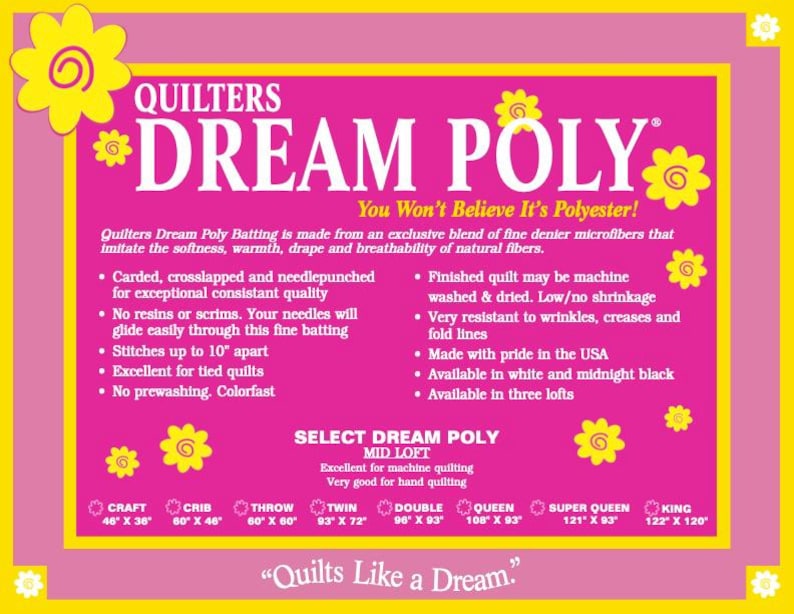 Throw Size, Black, Quilters Dream Poly Batting, Select (mid Loft) - Etsy