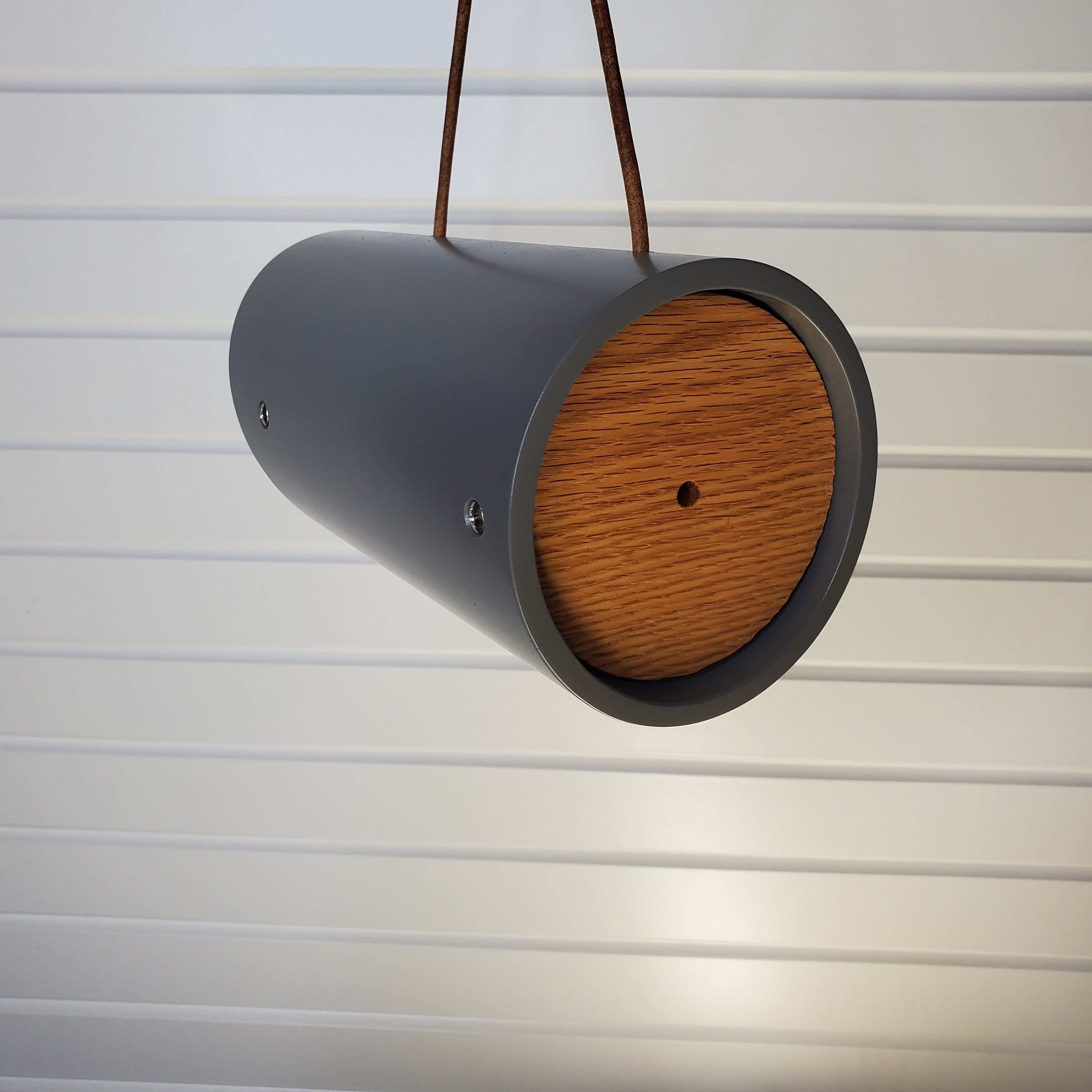 Modern Granite Gray Grey Hanging Round Tube Birdhouse Solid Oak Upcycle ...