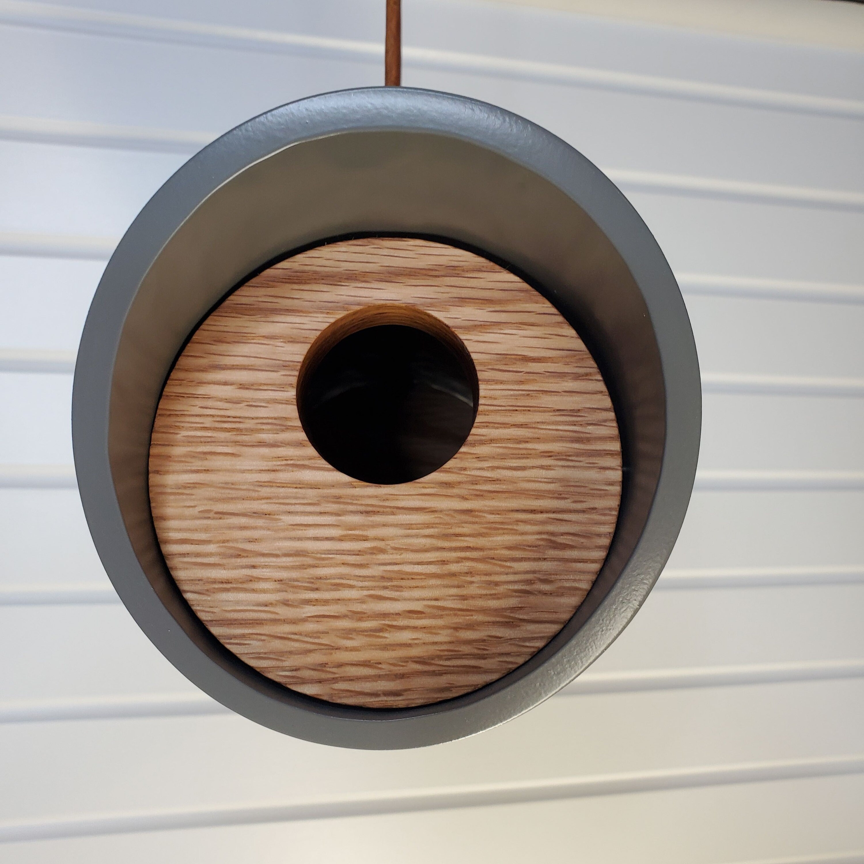Modern Granite Gray Grey Hanging Round Tube Birdhouse Solid Oak Upcycle ...