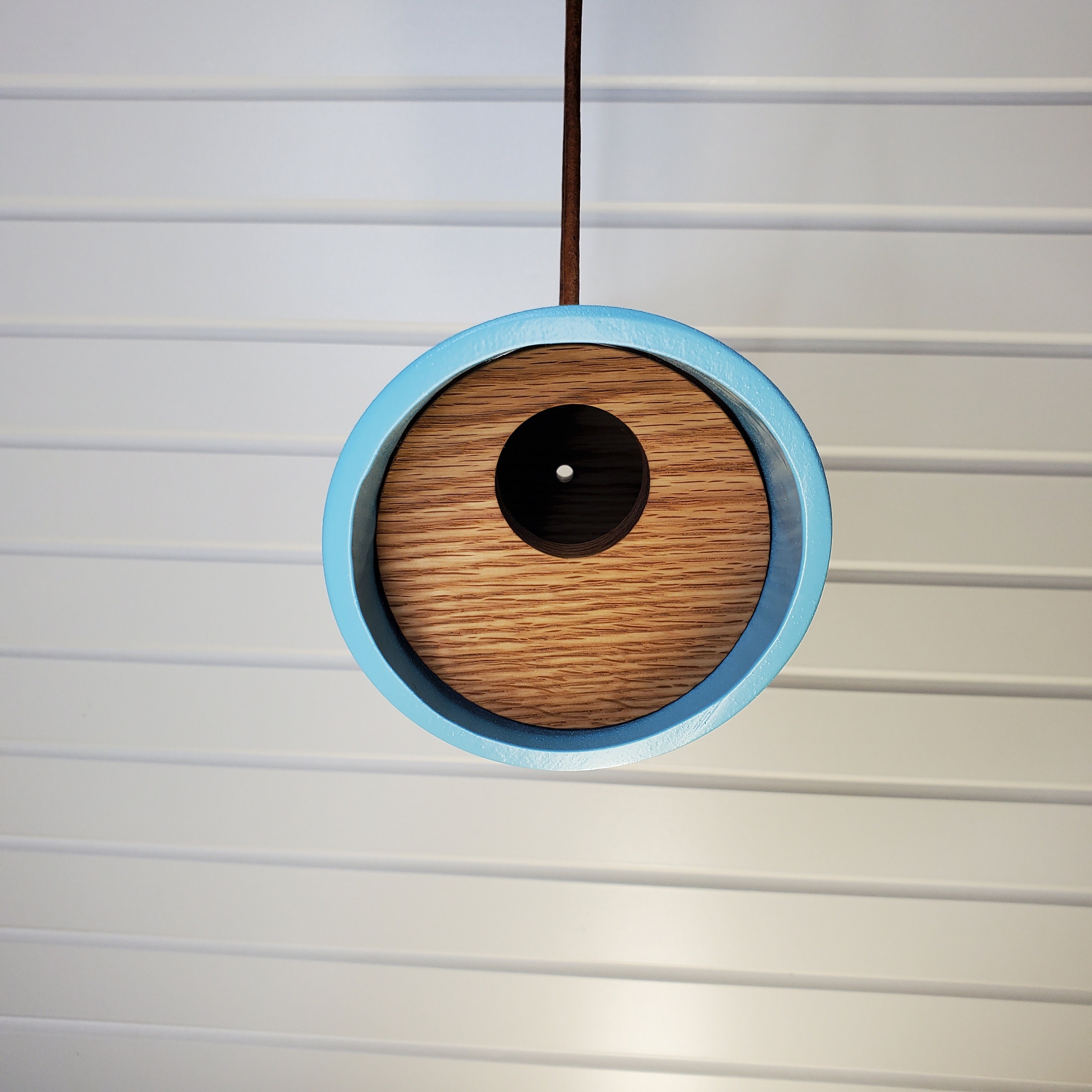 Modern Aqua Hanging Round Tube Birdhouse Solid Oak Upcycle - Etsy