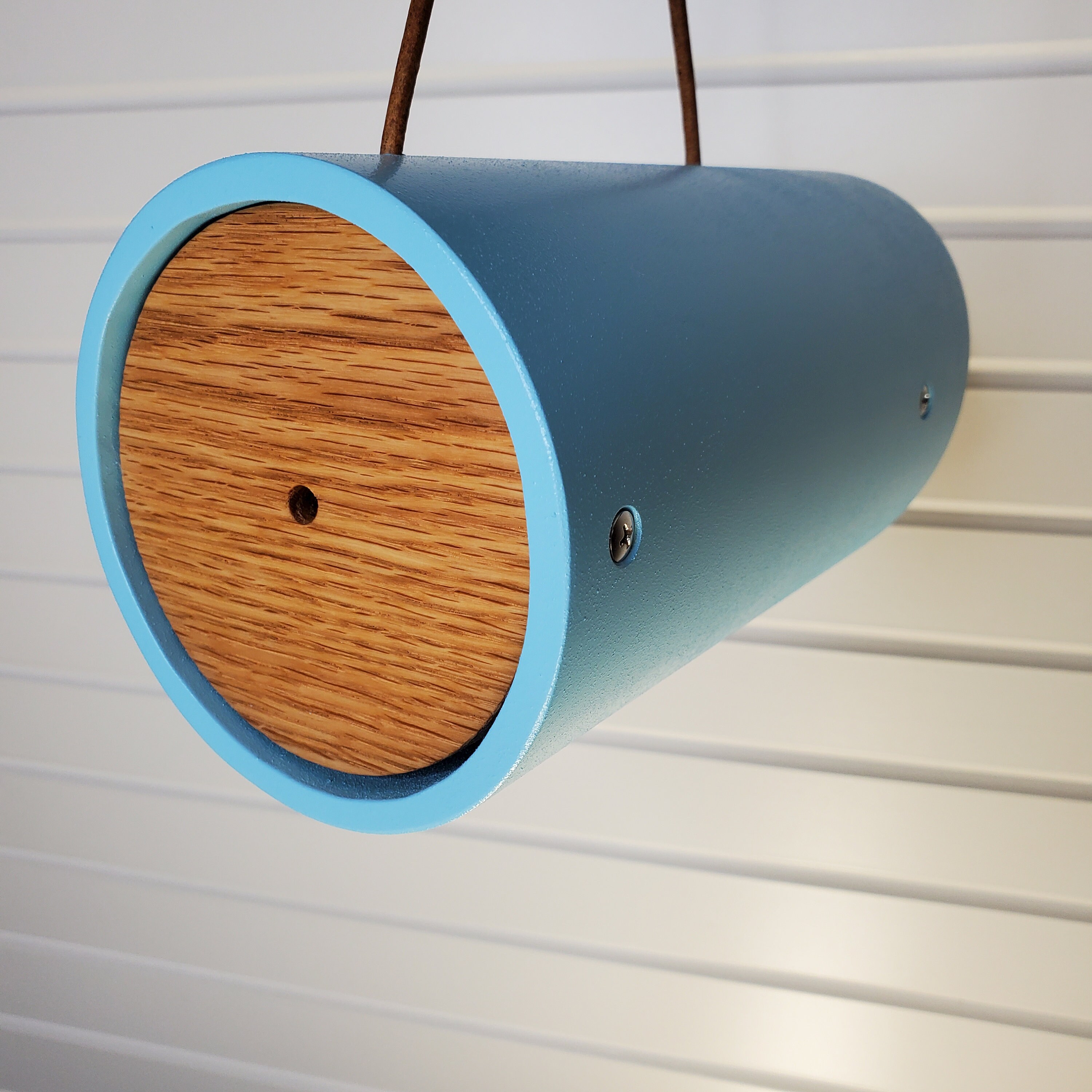 Modern Aqua Hanging Round Tube Birdhouse Solid Oak Upcycle - Etsy