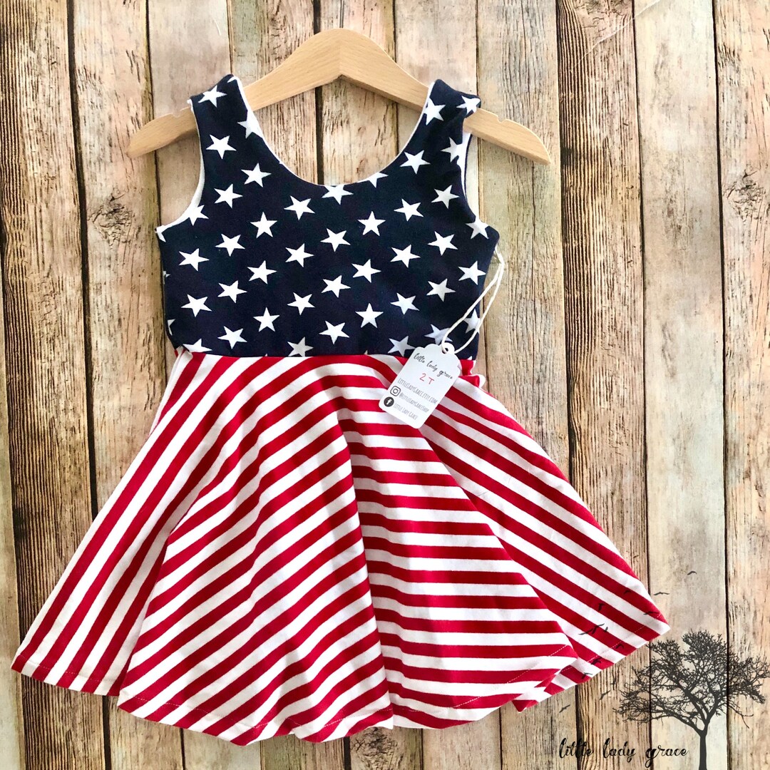 4th of July Twirly Dress Red White and Blue Stars and Stripes Toddler ...