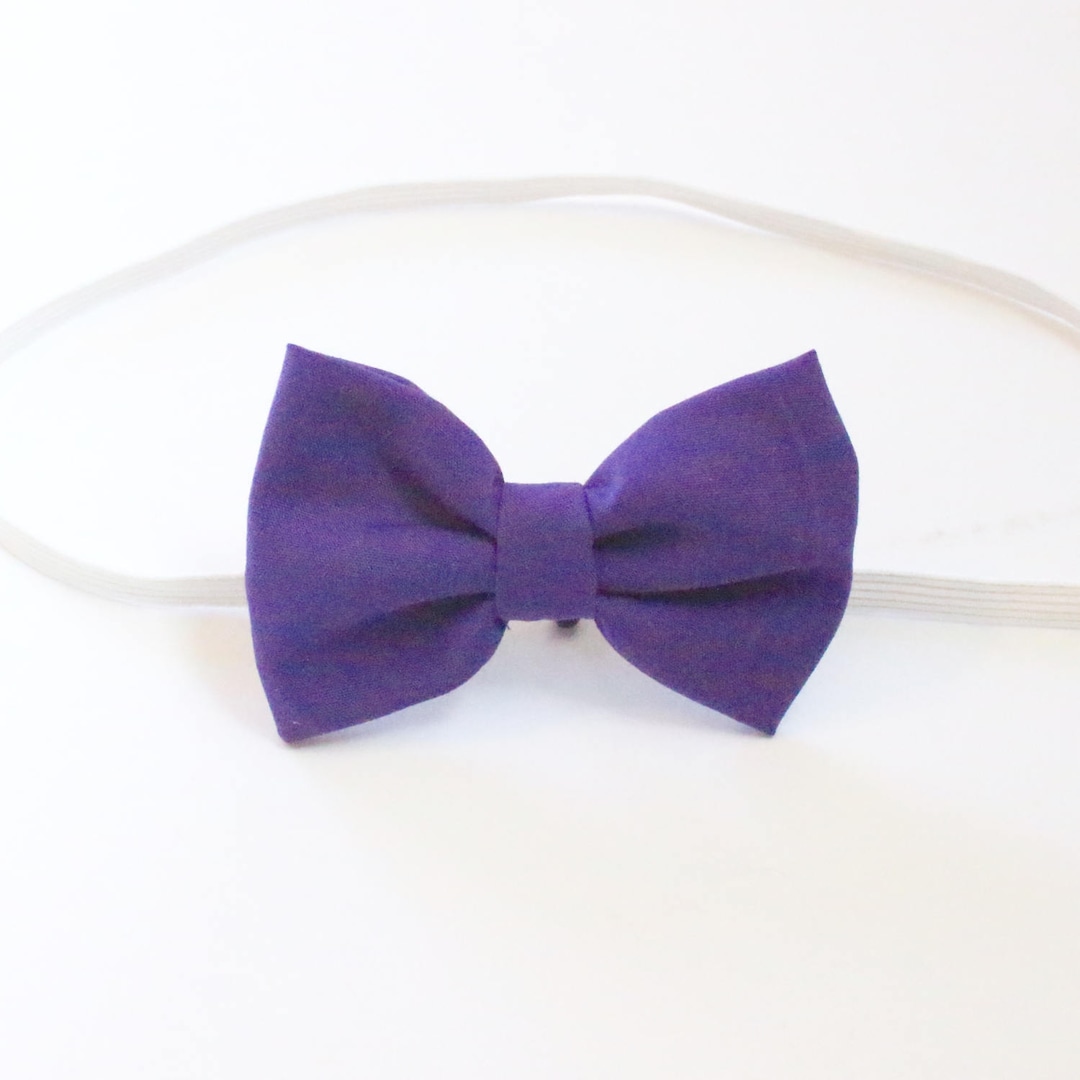 Bright Purple Cotton Baby Toddler Girl Hair Bow Headband on Elastic Bow ...