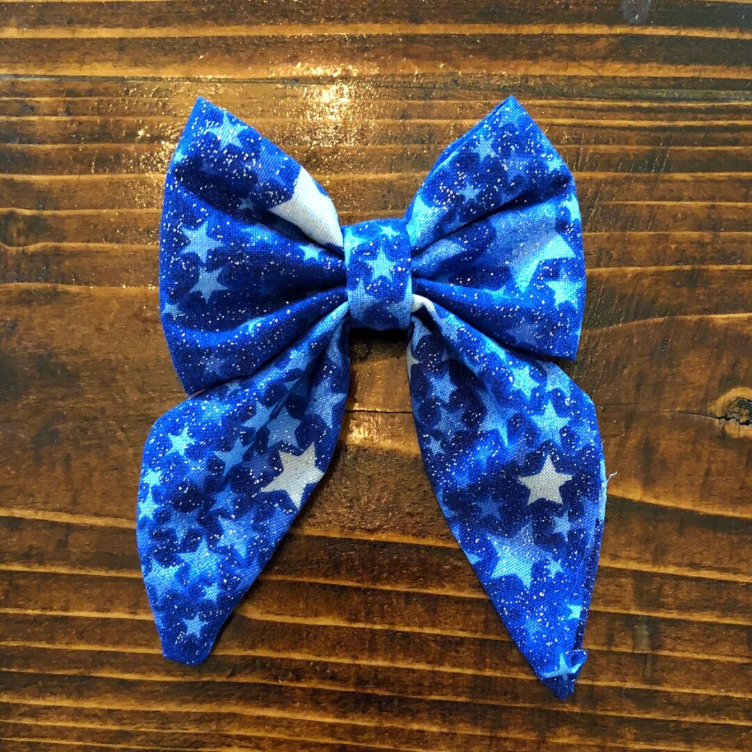 Blue Silver Star Sailor Bow- Oversized Ponytail Bow, Pigtail Bows ...