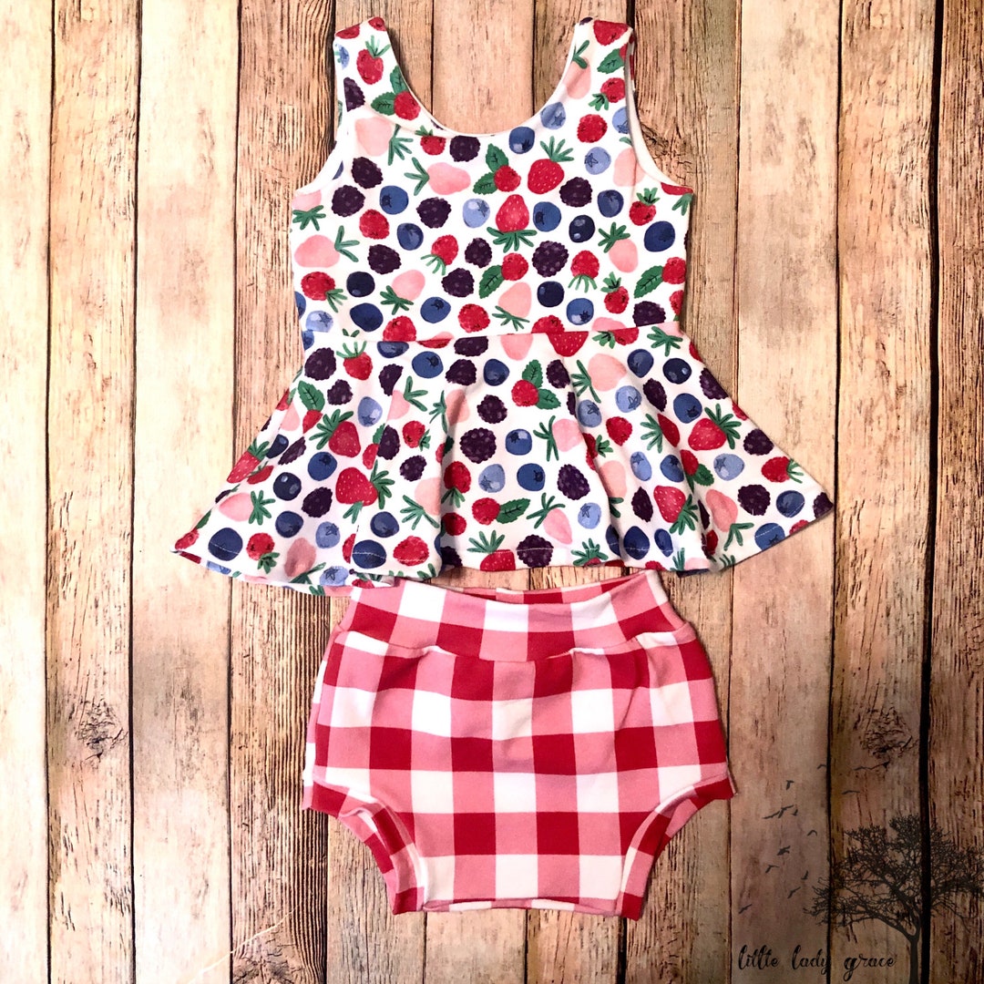 Mixed Berries Peplum and Red Gingham Bummies Outfit Set - Etsy