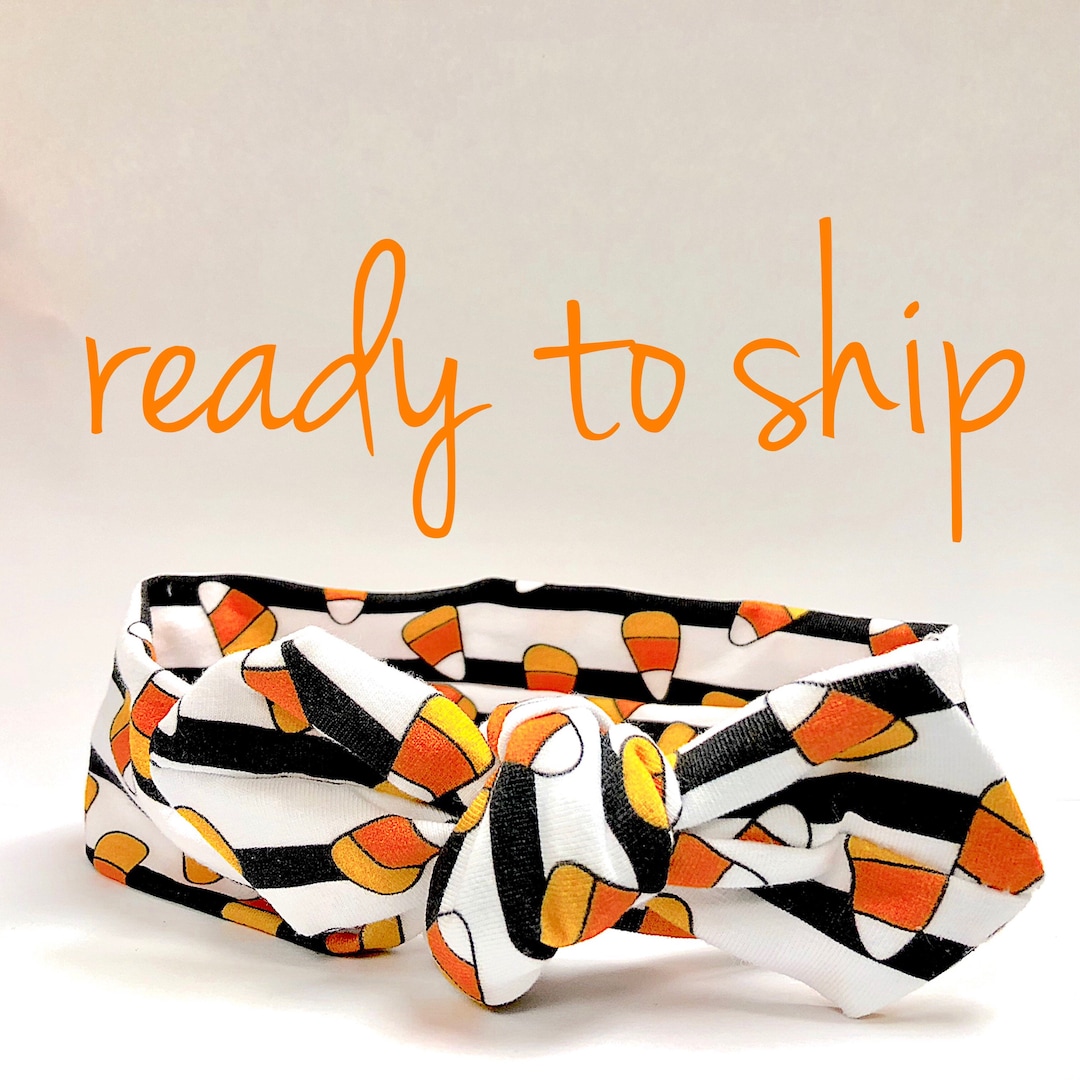 Ready to Ship Candy Corn Halloween Topknot Headband- Orange Black Baby ...