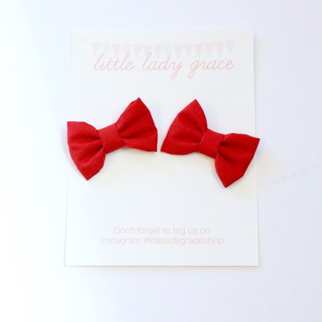Red Pigtail Bows- Set of Two Hair Clips Each 2" Long Baby Toddlers Kids ...