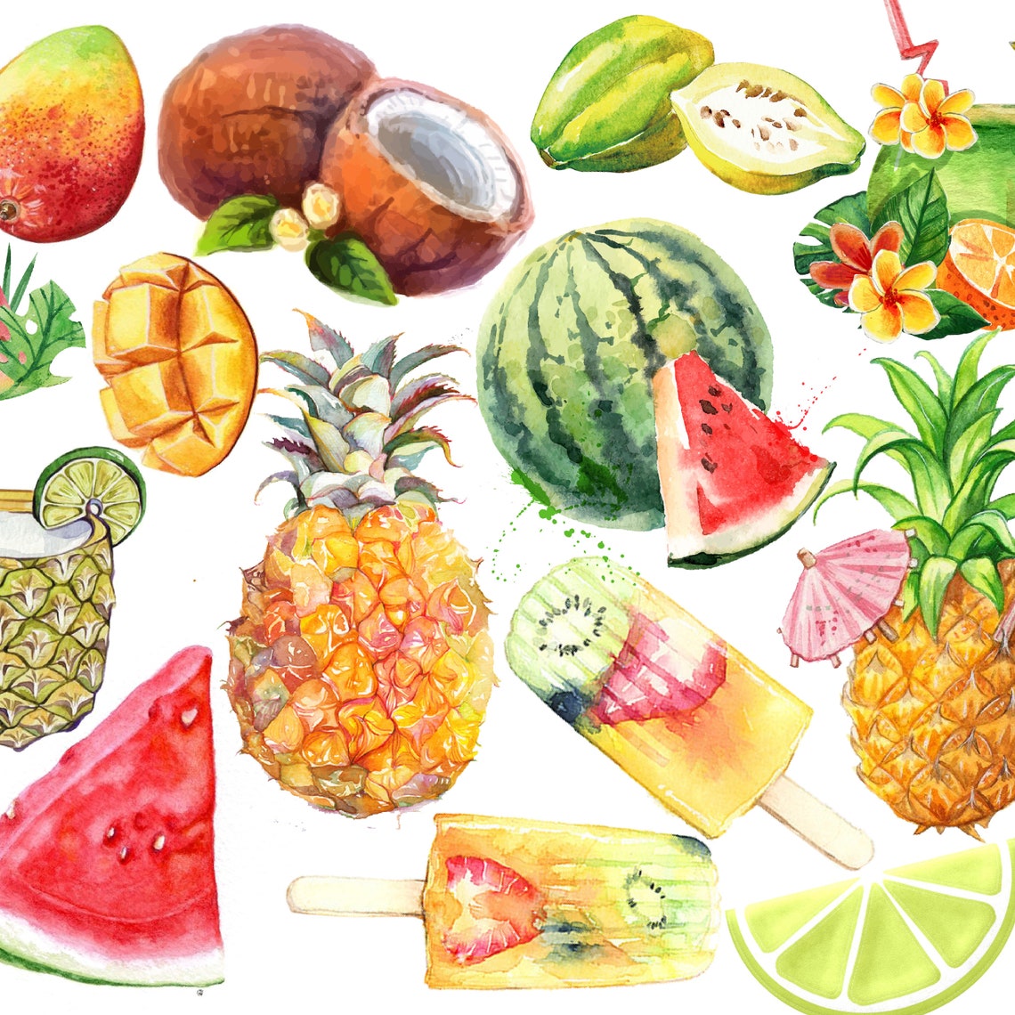 Summer Fruit Clip Art Summer Watercolor Fruit Watermelon - Etsy