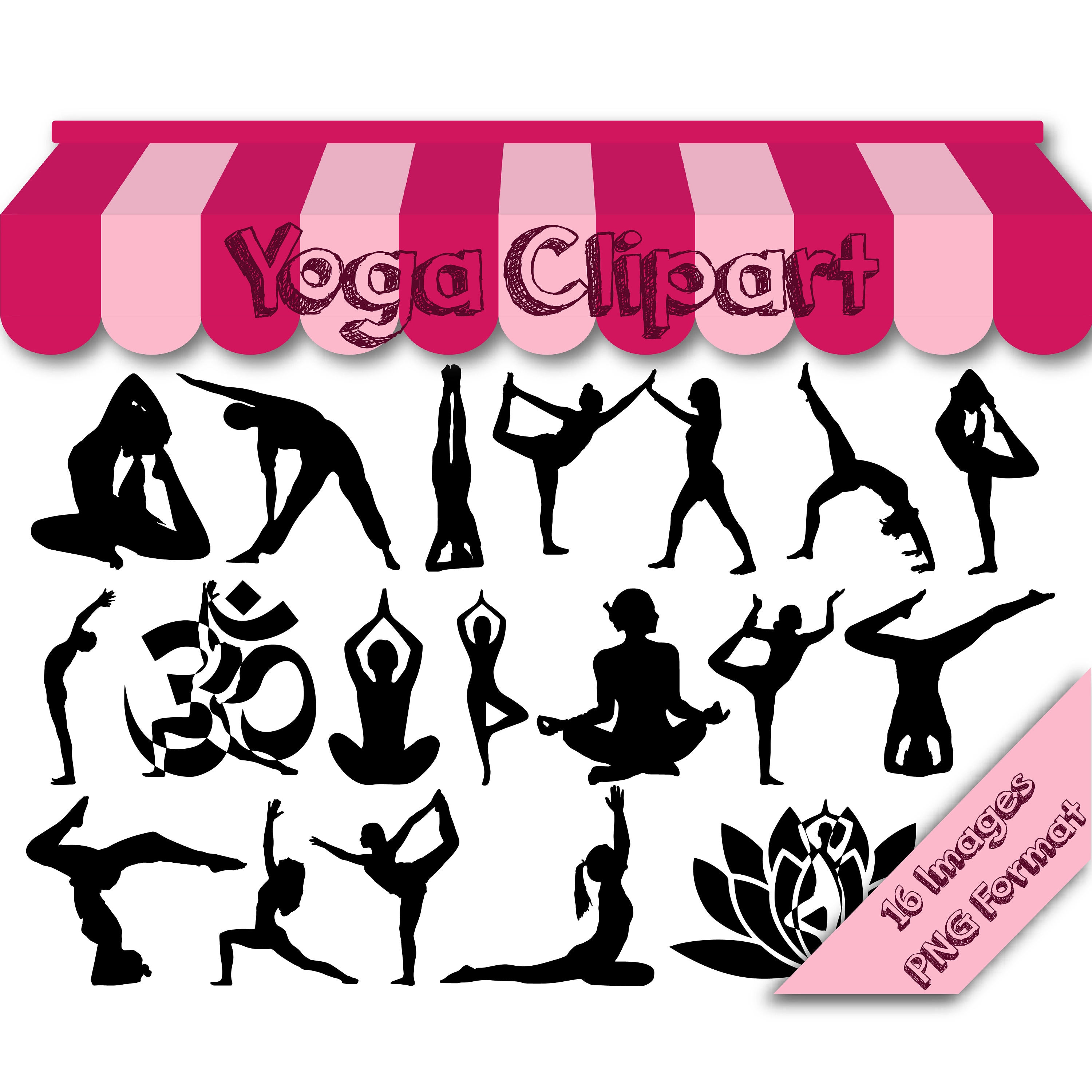 Healthy Life Set Zen Fitness Graphics with Yoga Poses Digital ...