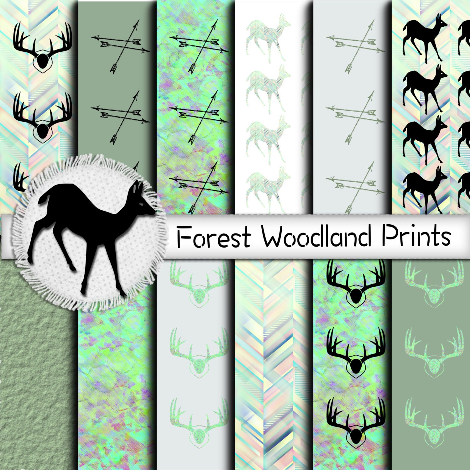 Forest Woodland Print Papers Deer Papers Deer Clip Art | Etsy