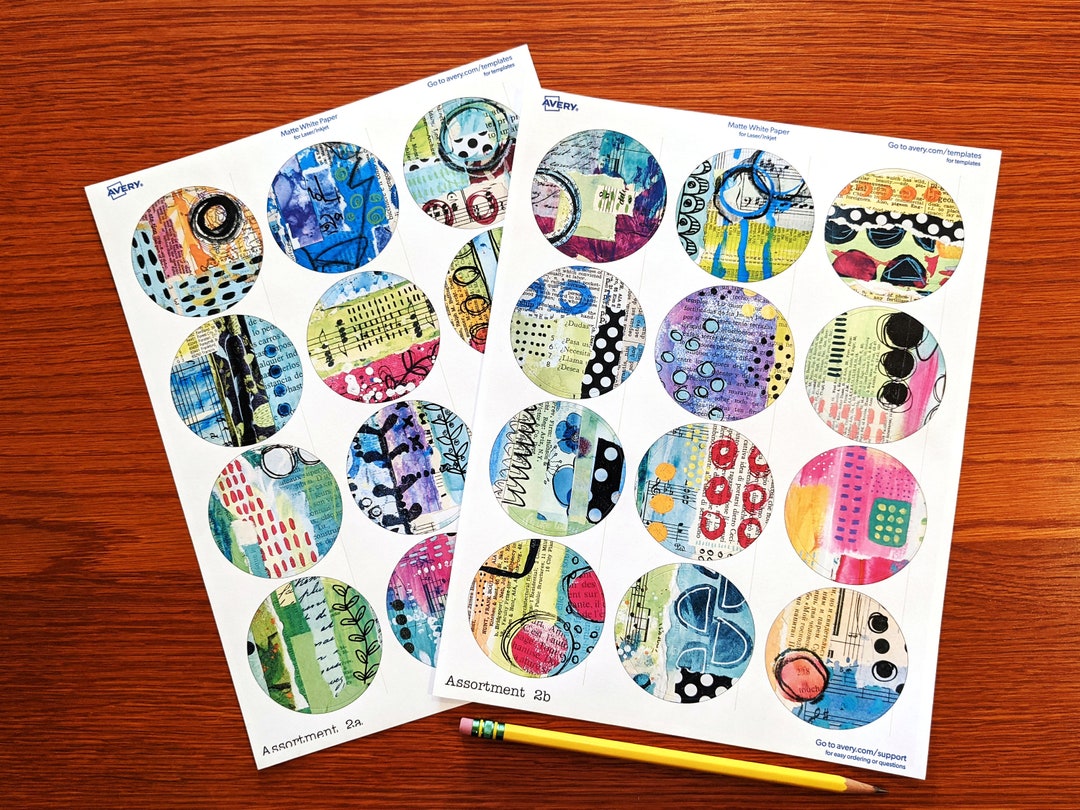 Set of 24 Colorful Mixed Media Sticker Sheet 2.25 Inches for Art ...