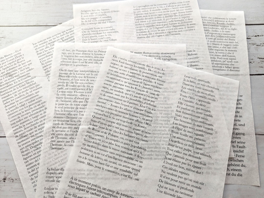 5 Sheets of Translucent Text Paper, Junk or Art Journaling, Great for ...