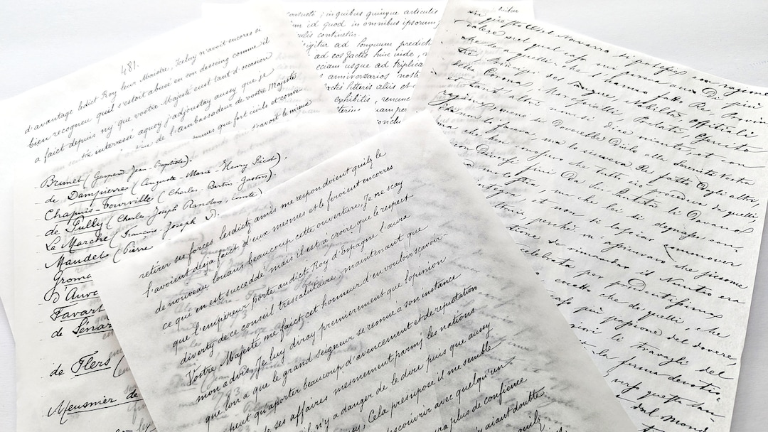 5 Sheets of French Script Writing Paper for Junk or Art Journaling or ...