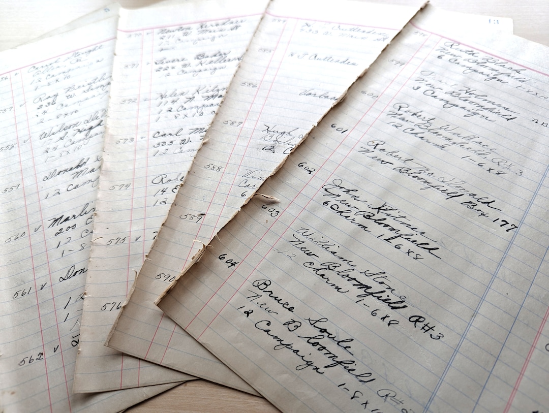 10 Ledger Pages With Handwriting, Ephemera Ledger Pages, Retro Ledger ...