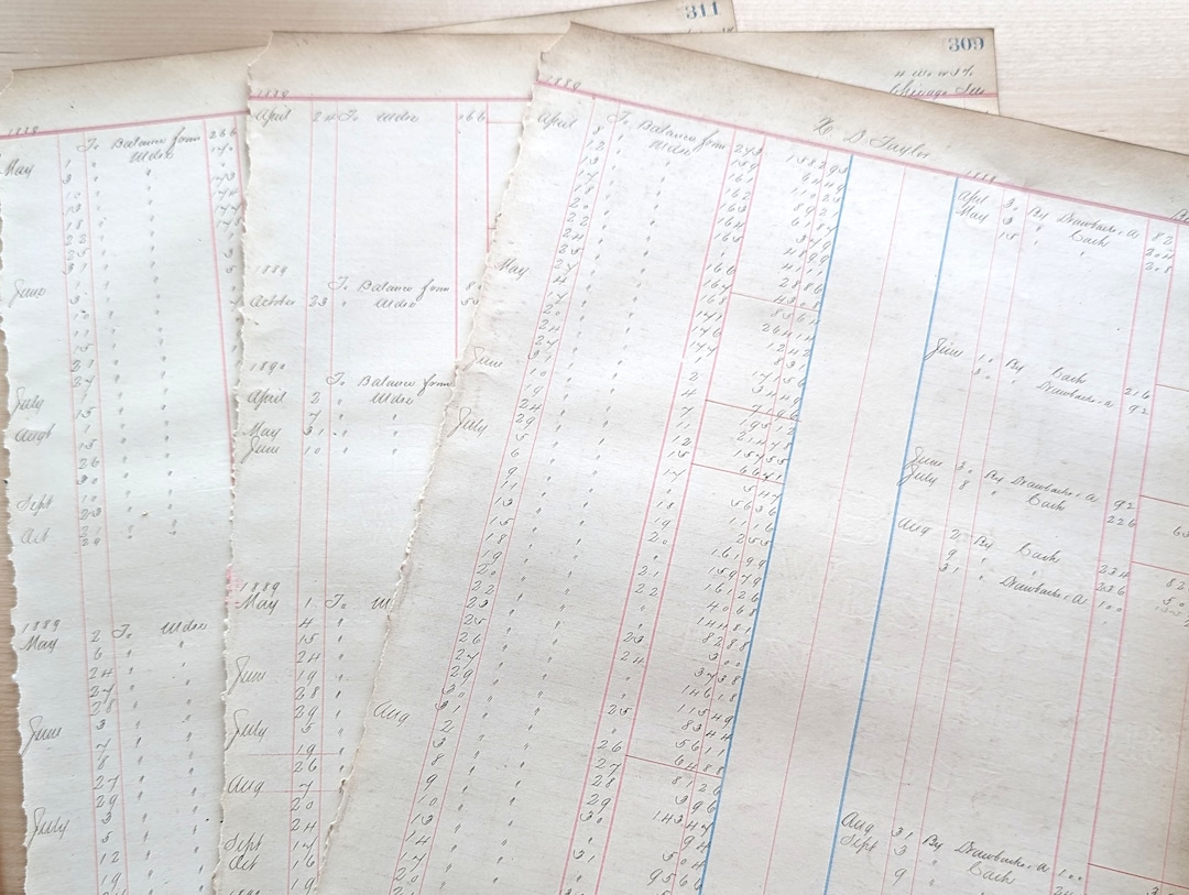 3 Oversized Ledger Pages With Handwriting, Handwritten Sheets, Vintage ...