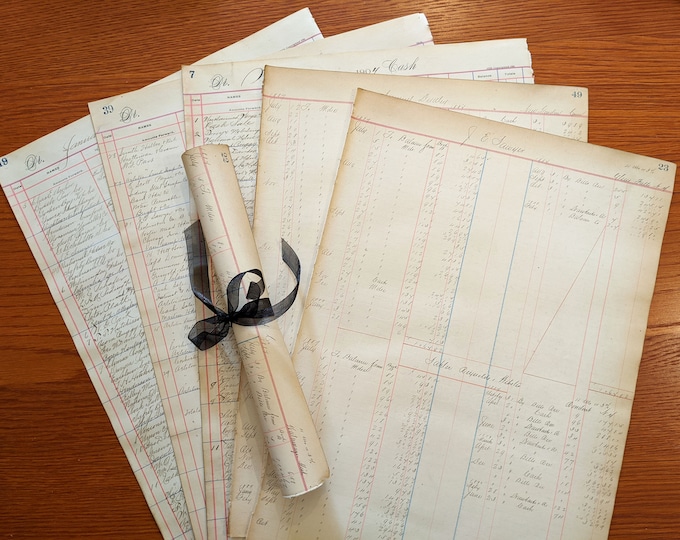 5 Oversized Ledger Vintage Handwritten Pages From Two Different Ledgers ...