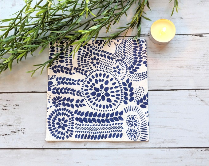2 Blue and White Botanical Patterned Napkins for Art Journaling or ...
