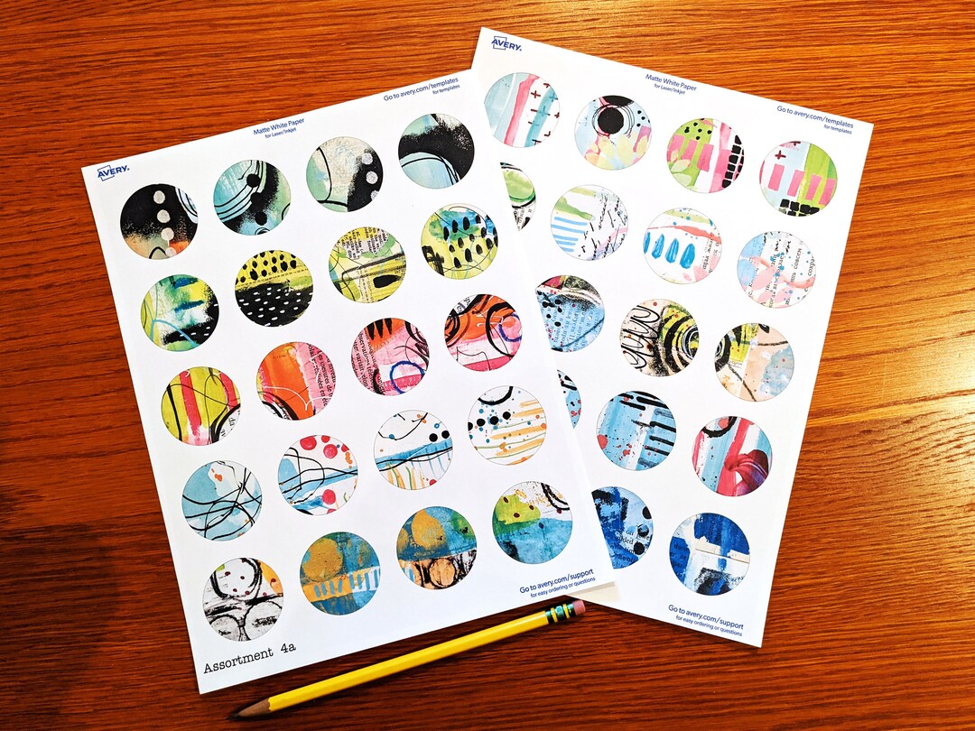 Set of 40 Colorful Mixed Media Sticker Sheet 1.5 Inches for Art ...