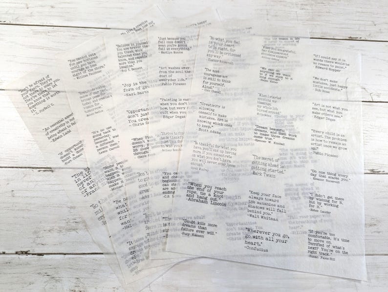 5 Sheets of Inspirational Quotes on Vintage Onion Skin Paper Typing ...