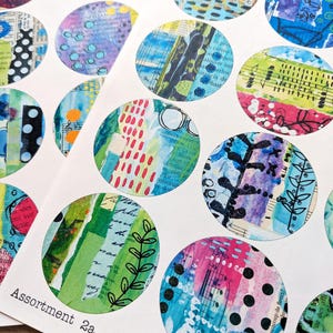Set of 24 Colorful Mixed Media Sticker Sheet 2.25 Inches for Art ...