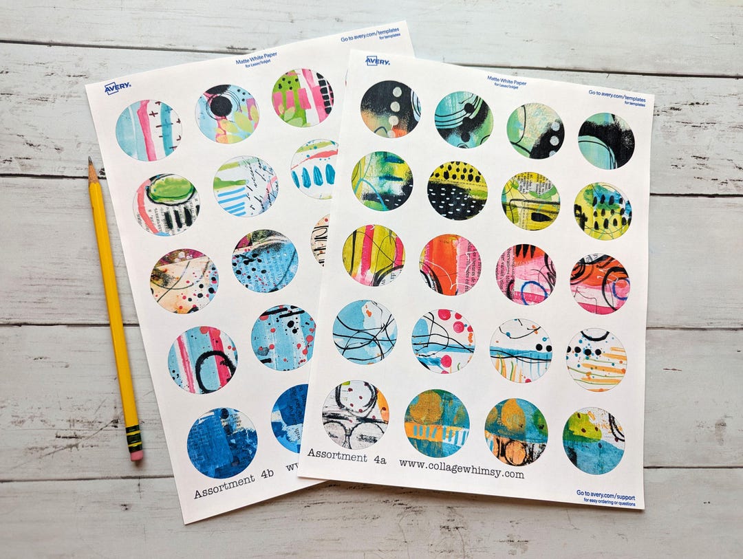 Set of 40 Colorful Mixed Media Sticker Sheet 1.5 Inches for Art ...