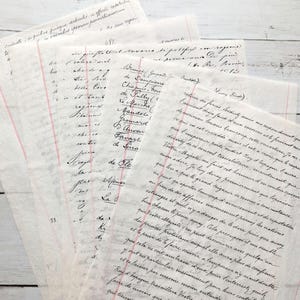 5 Sheets Onion Skin Paper Covered With French Script Writing, Junk or ...
