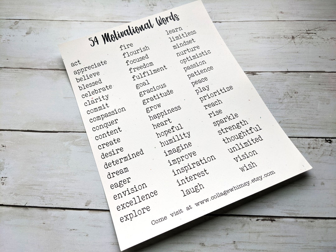 Printable List of 54 Motivational Words, Art Journal or Junk Journal ...