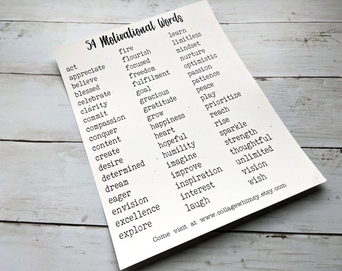 Printable List of 54 Motivational Words, Art Journal or Junk Journal ...
