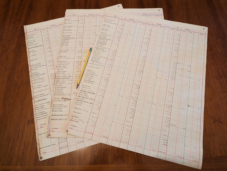 3 Huge Vintage Ledger Pages: 1890s Handwritten Ephemera or Decoupage ...