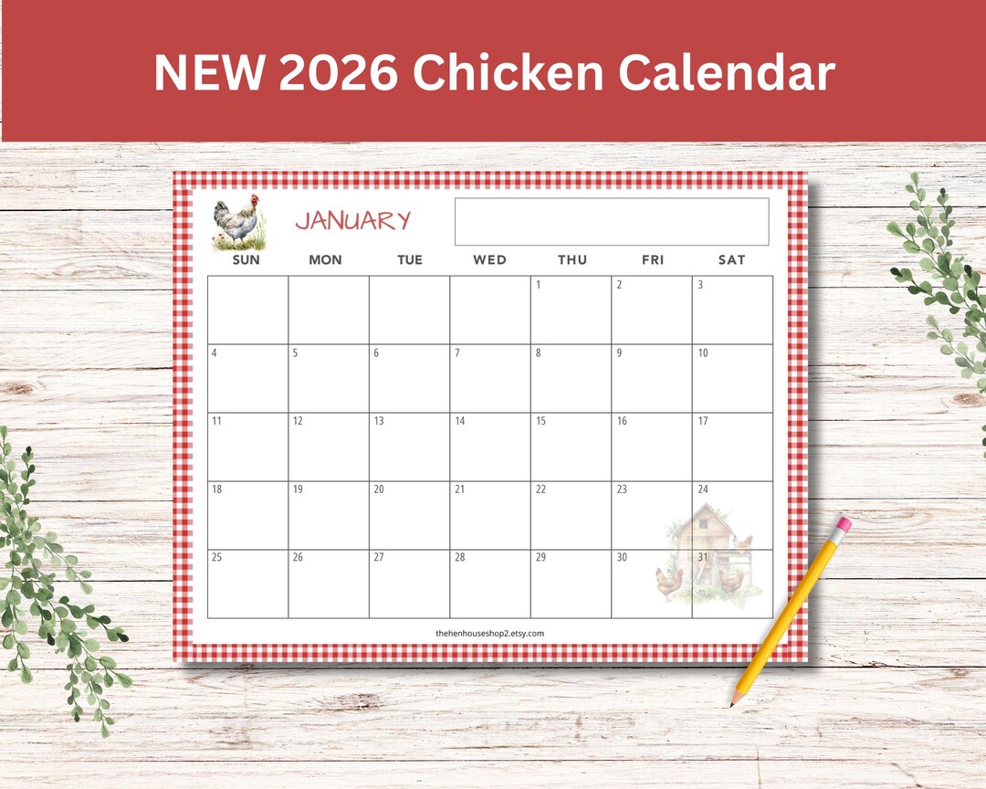 2026 Printable Chicken Calendar - Desktop Planner - Digital Download ...