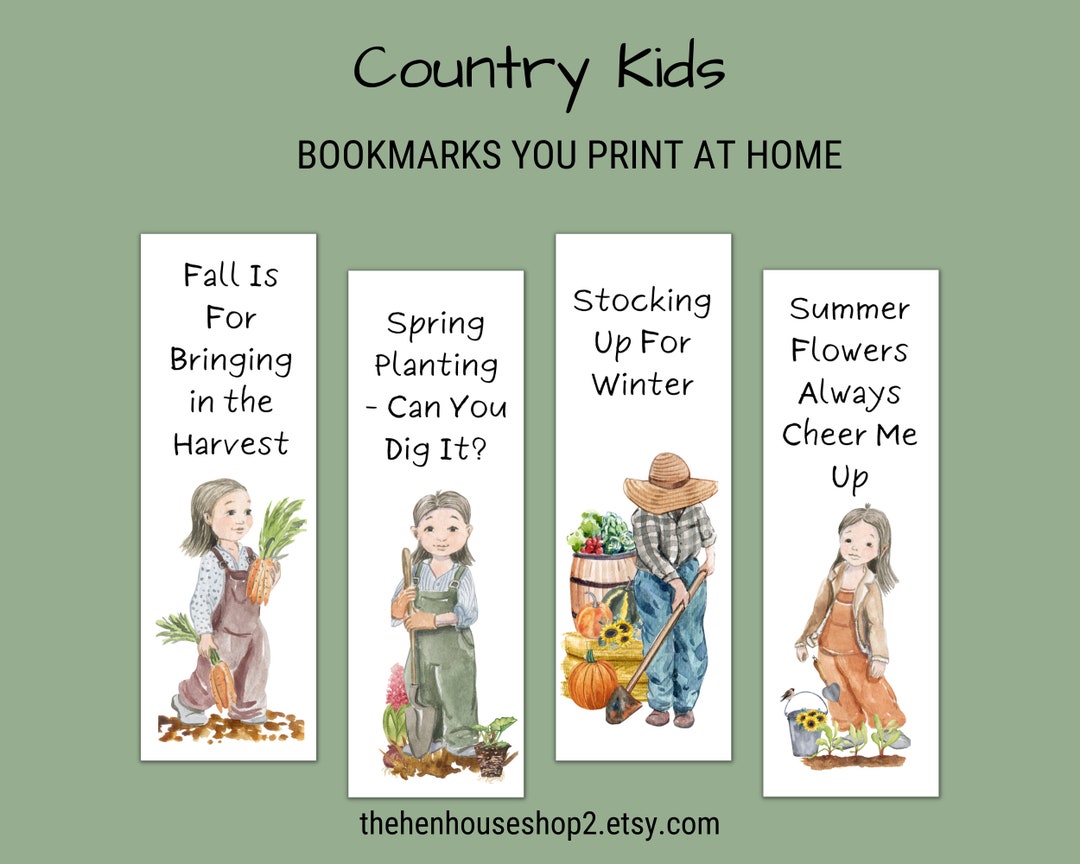 Printable Country Kids Bookmarks | Country Bookmark | Gardening ...