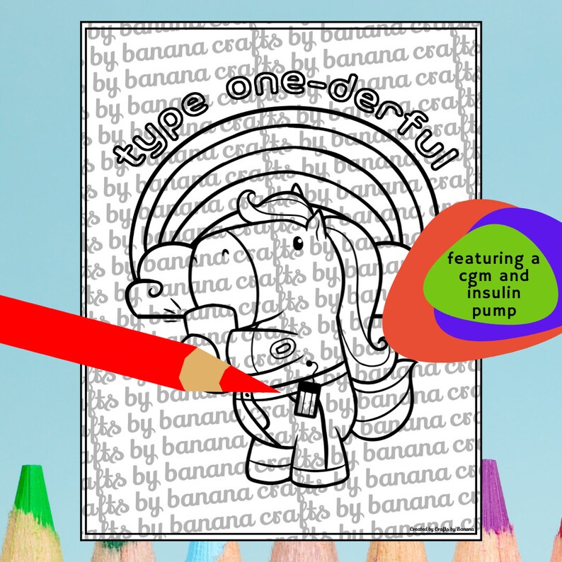 Type 1 Diabetes Unicorn Coloring Sheet W/cgm and Insulin Pump INSTANT ...