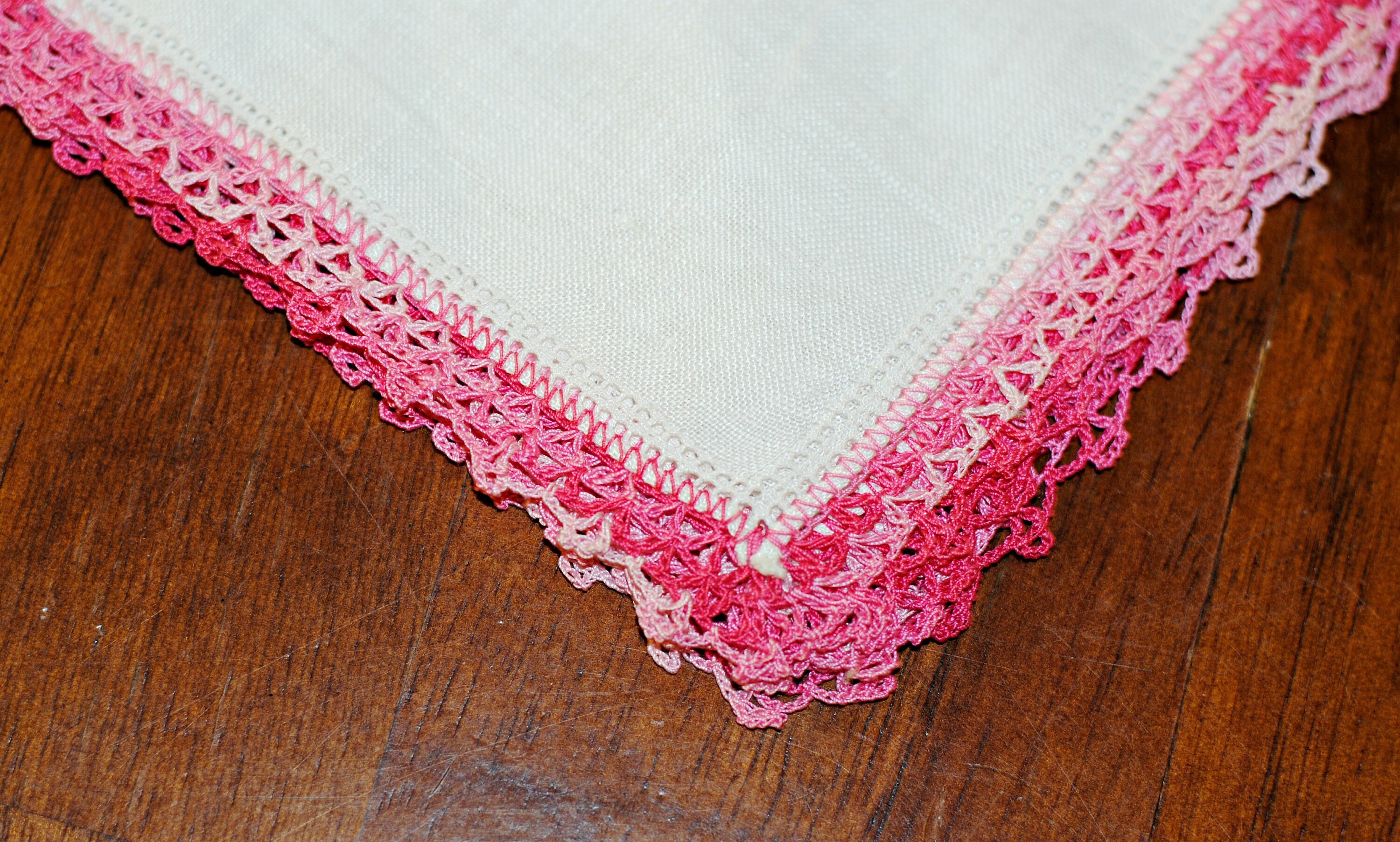 Linen Handkerchief Vintage White Linen With Pink Crochet Trim - Etsy