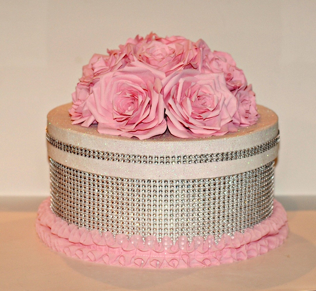 Pink and Silver "bling" Gift Box, Pink Handmade Rose Gift Box ...