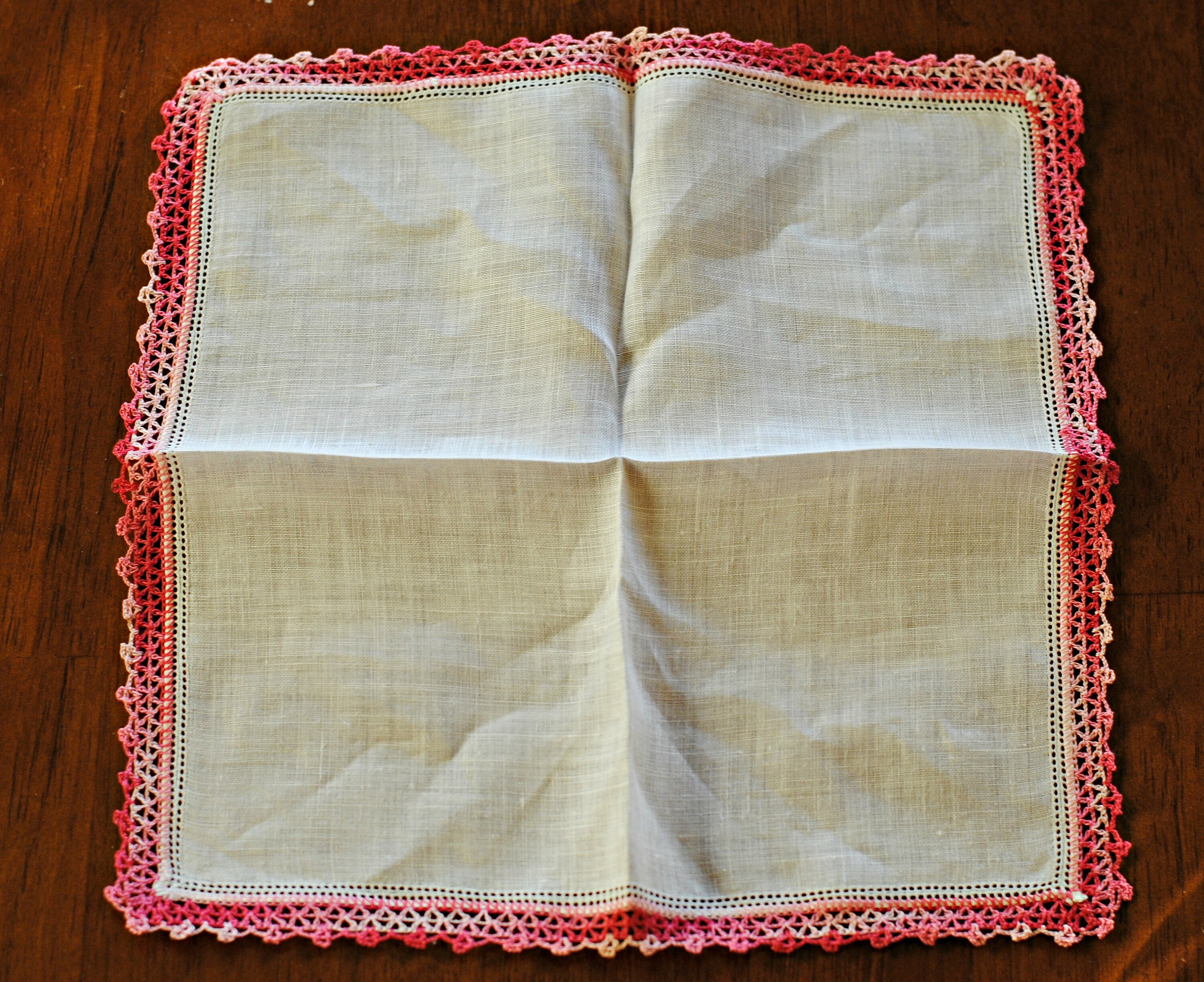 Linen Handkerchief Vintage White Linen With Pink Crochet Trim - Etsy