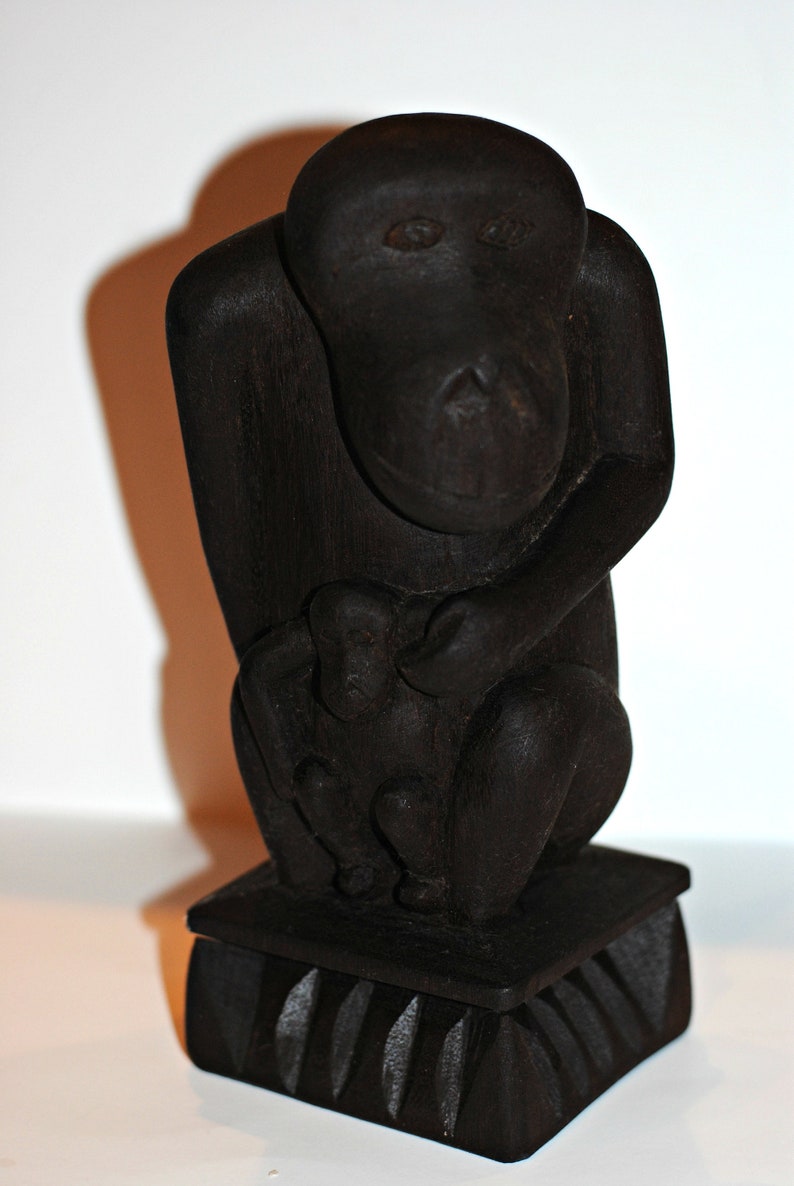 Wood Monkey Statue Hand Carved Wood Monkey Holding Her Baby - Etsy