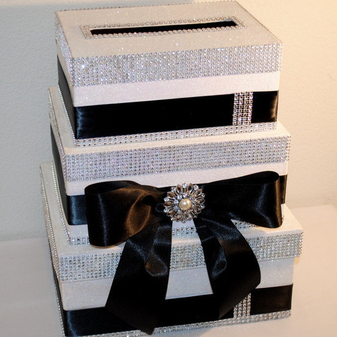 Bling Wedding Card Box: Black Satin Bow, Sweet 16, Quinceanera - Etsy