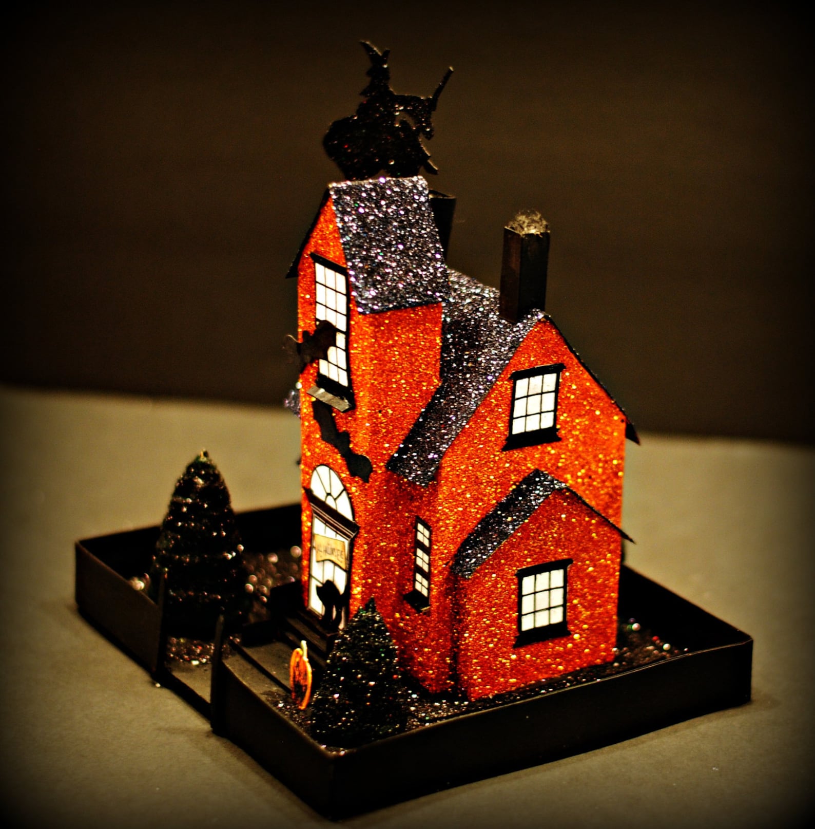 Halloween Glitter House, Handmade Glitter House, Haunted Halloween Paper House, 7 1/2 Inch Tall ...