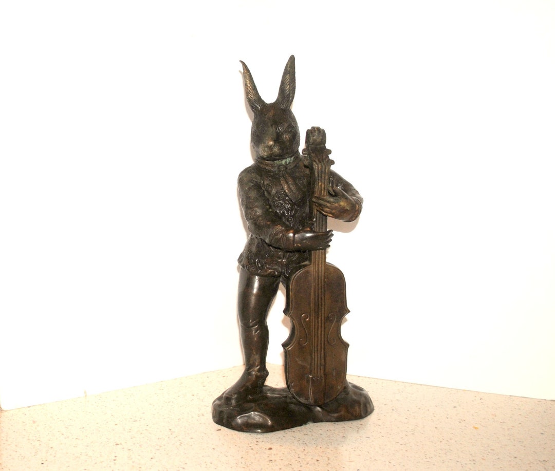 Bronze Rabbit Playing Cello, Rare Bronze Rabbit Sculpture, Mid-century ...